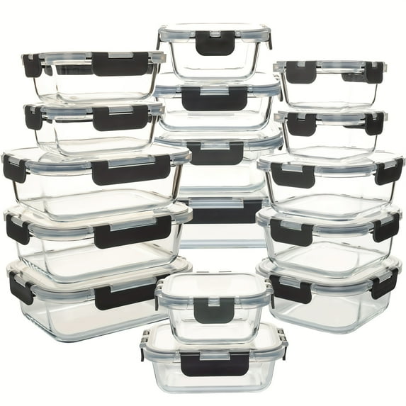 16 PACK (16 Containers + 16 Lids) High Borosilicate Glass Meal Prep ...
