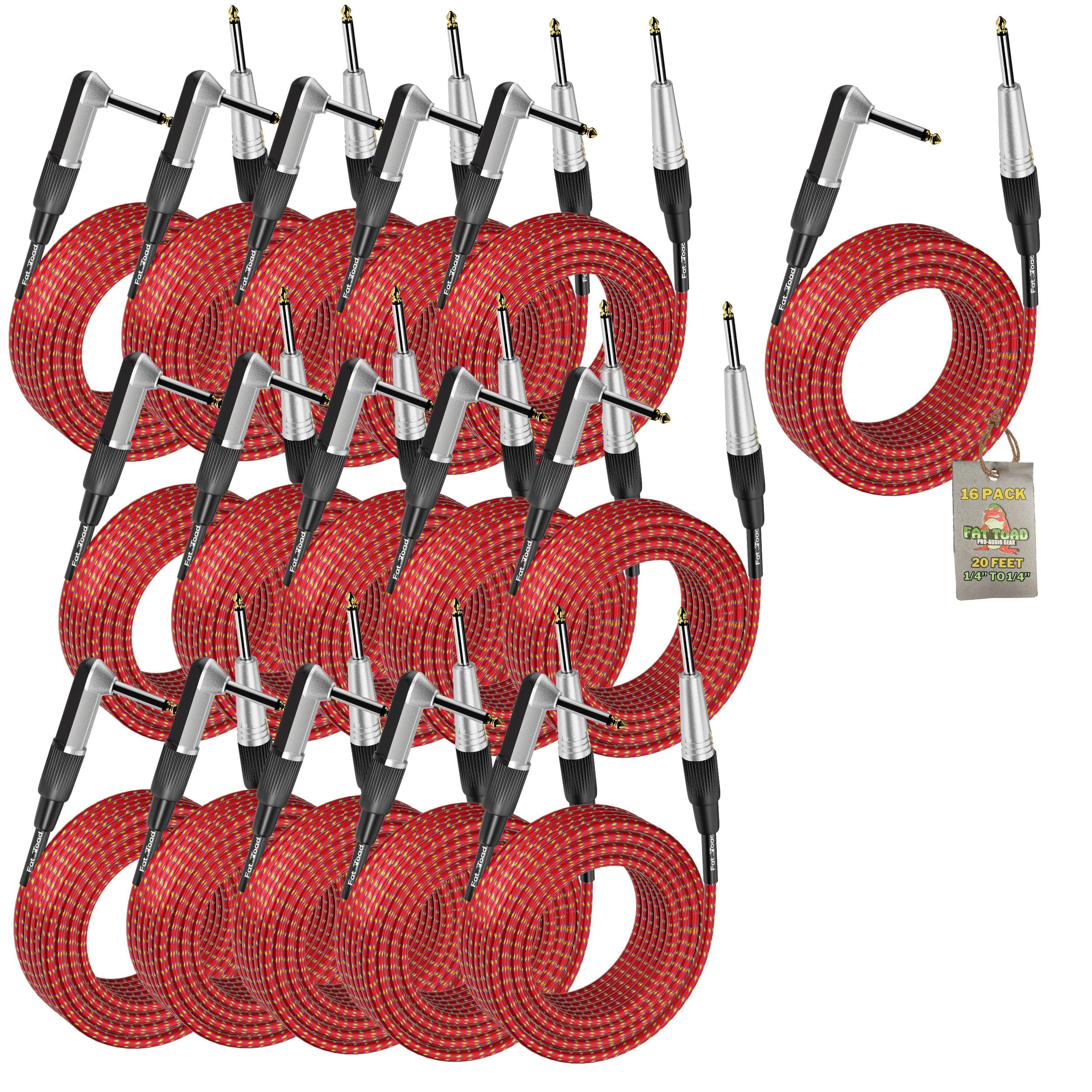 16 PACK - Fat Toad Guitar Cords Right Angle to Straight-End Instrument ...