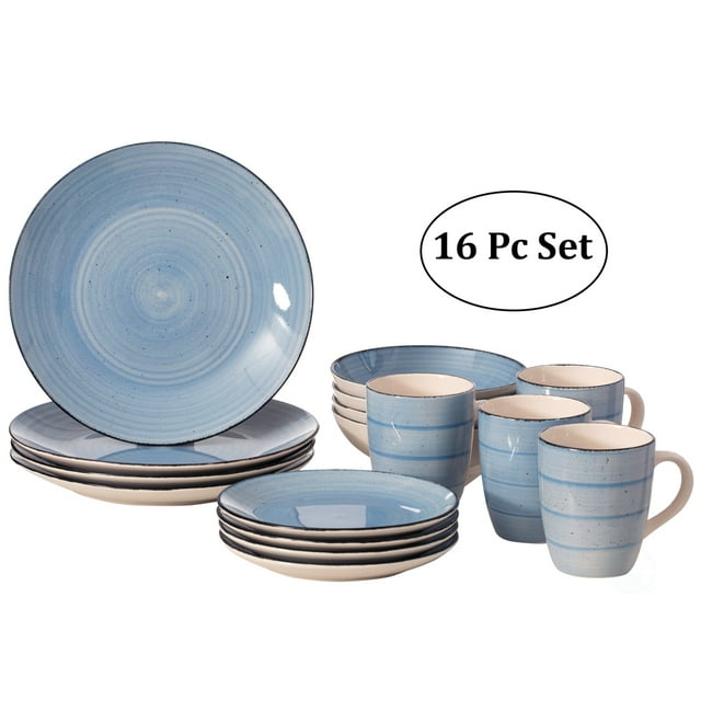 16 PC Spin Wash Dinnerware Set for 4, Microwaveable, Lightweight, Chip ...