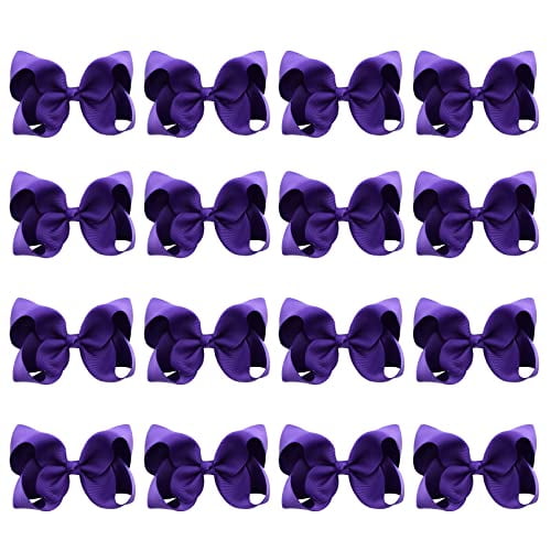 16 PCS 4" Hand-made Hair Bow Grosgrain Ribbon Solid Color Hair Bow ...