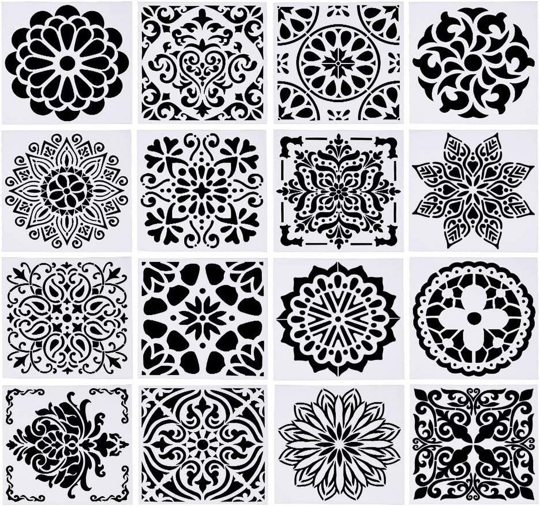 16 PCS 6"x6" Floral Pattern Stencils Plastic Journal Stencils Drawing ...