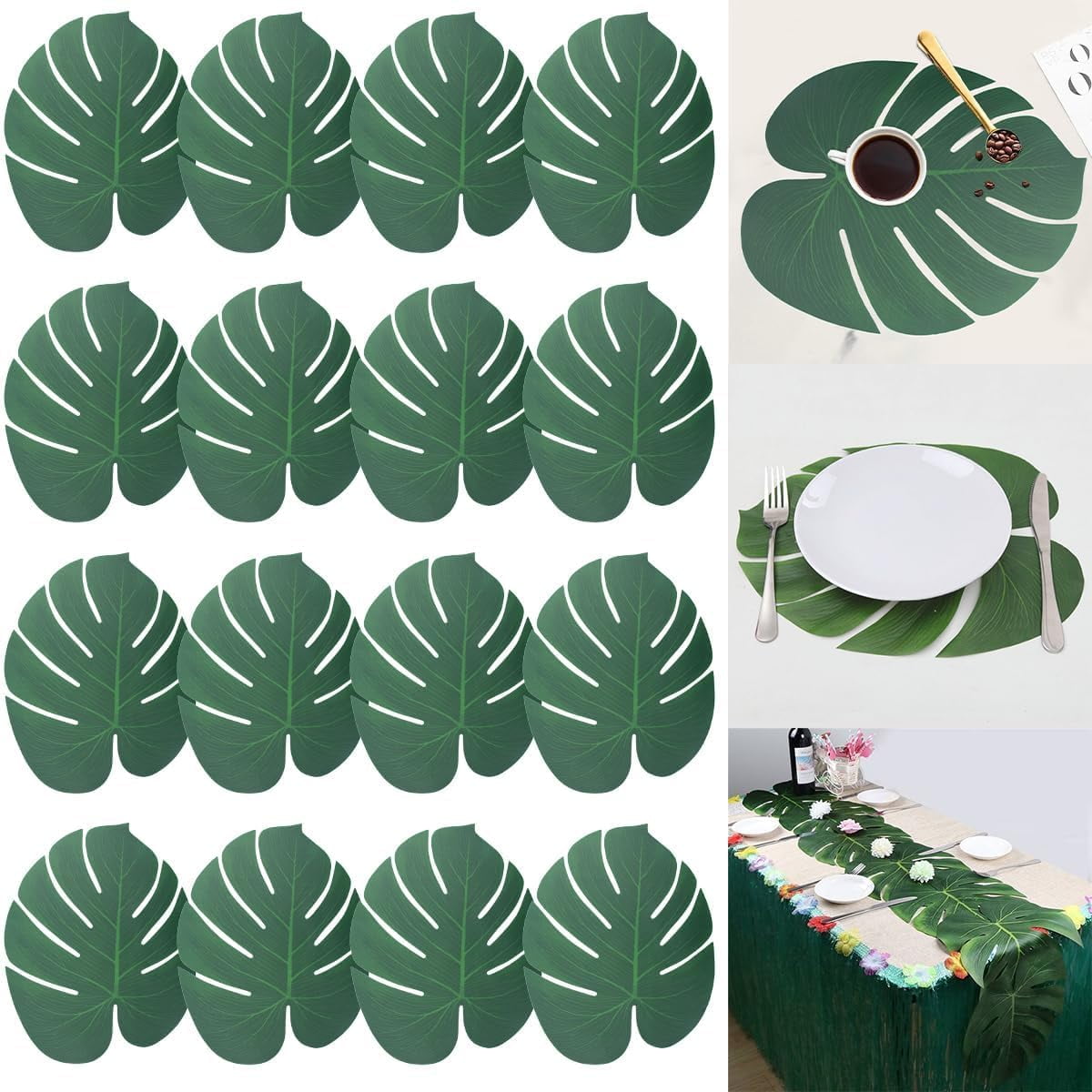16 PCS Artificial Palm Leaf Place mat Leaves Table Runners Tropical ...