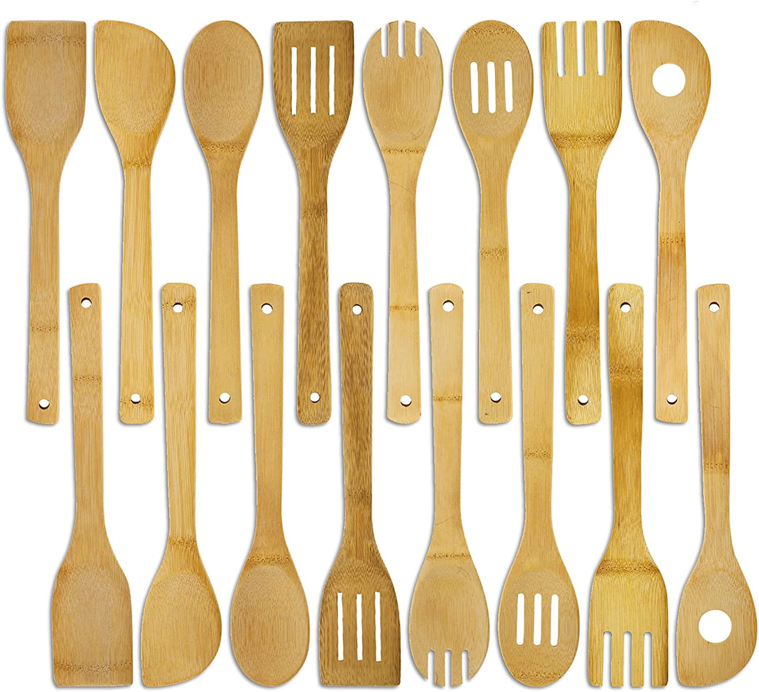 16 PCS Bamboo Kitchen Utensils, Wood Spoons Spatula Set for Cooking ...