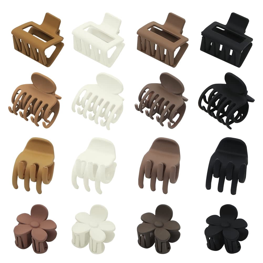 16 PCS Claw Clips Variety Pack, Rectangle Flower Double Row Teeth Matte ...
