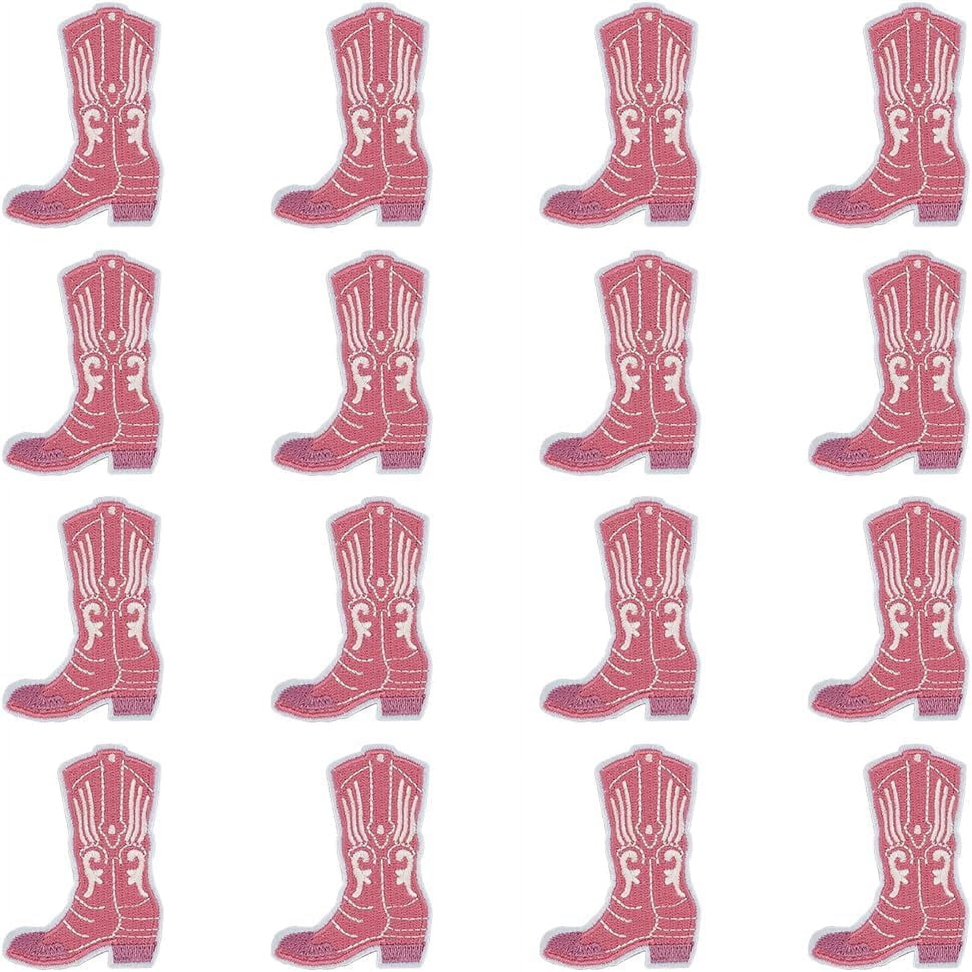 16 PCS Cowgirl Boot Patch Pink & White Boots Embroidery Cloth Patch ...
