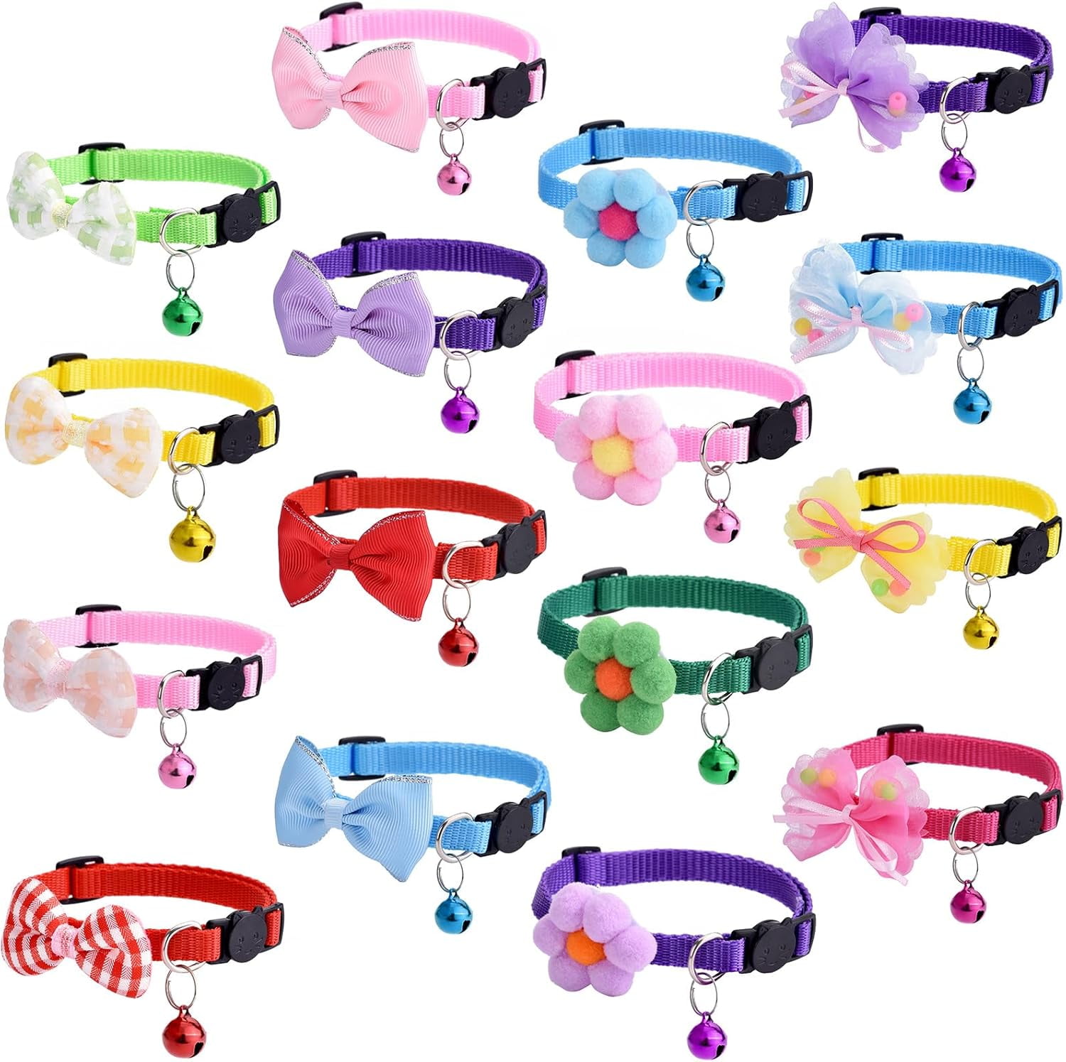 16 PCS Cute Cat Collar with Bells Kitten Collars for Girls Pink Cat ...