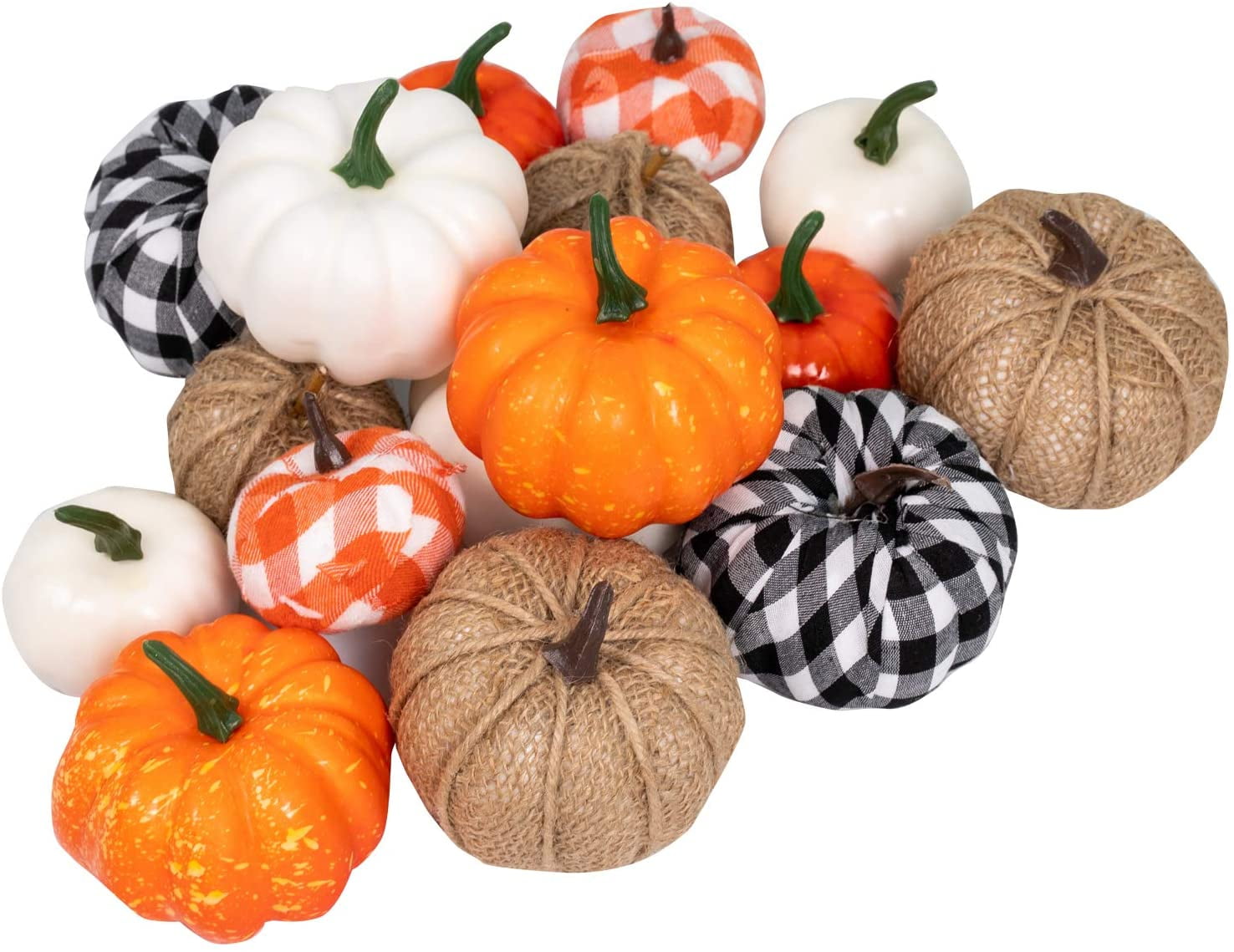 16 PCS Fall Decor Assorted Sizes Artificial Pumpkins Burlap Faux Foam ...