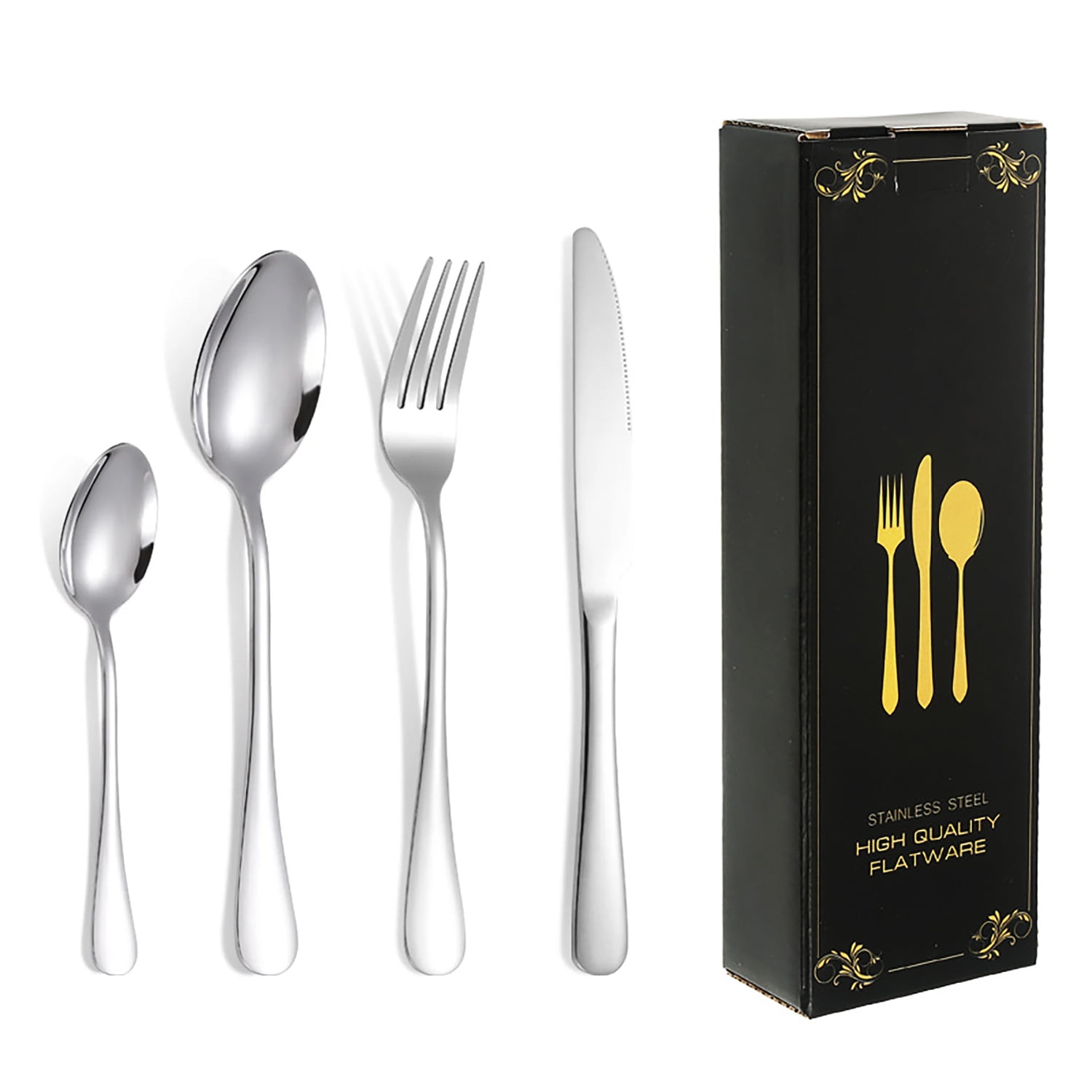 16 PCS Flatware Set Stainless Steel Flatware Set,Mirror Polished ...