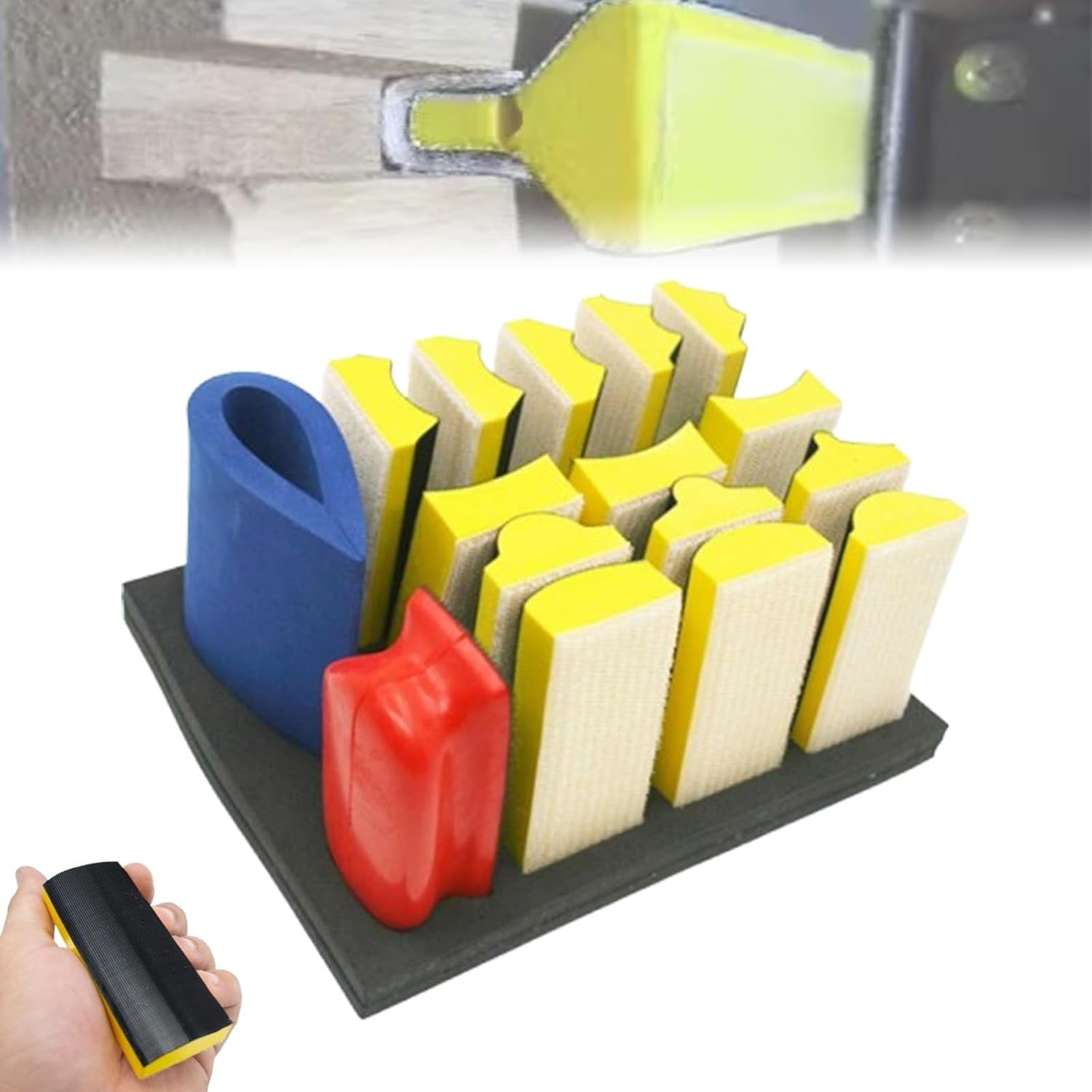16 PCS Foam Hand Sanding Kit for Curved Surfaces, Interchangeable ...