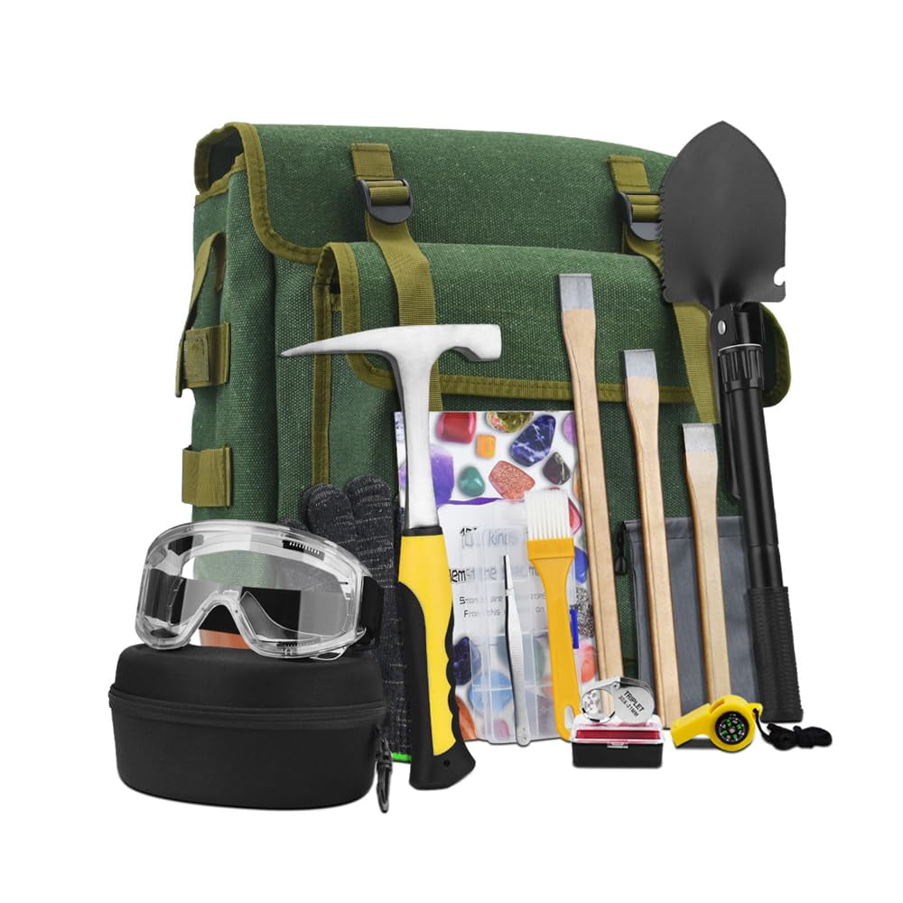 16 PCS Geology Rock Pick Hammer Kit, 22oz 3 PCS Digging Chisels Set for ...