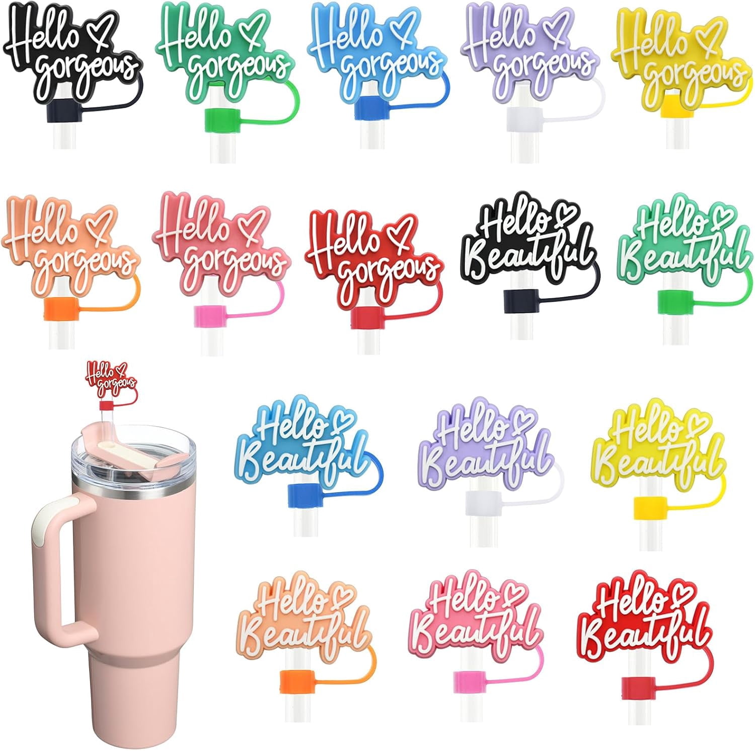 16 PCS Gorgeous Straw Covers Cap for Tumblers,10mm 0.4in Straw Topper ...