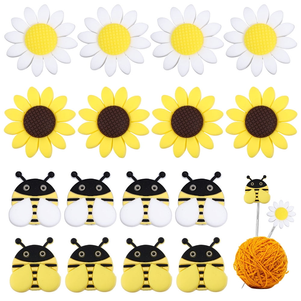 16 PCS Knitting Needle Stoppers Cute Bee and Daisy Flower Knitting ...