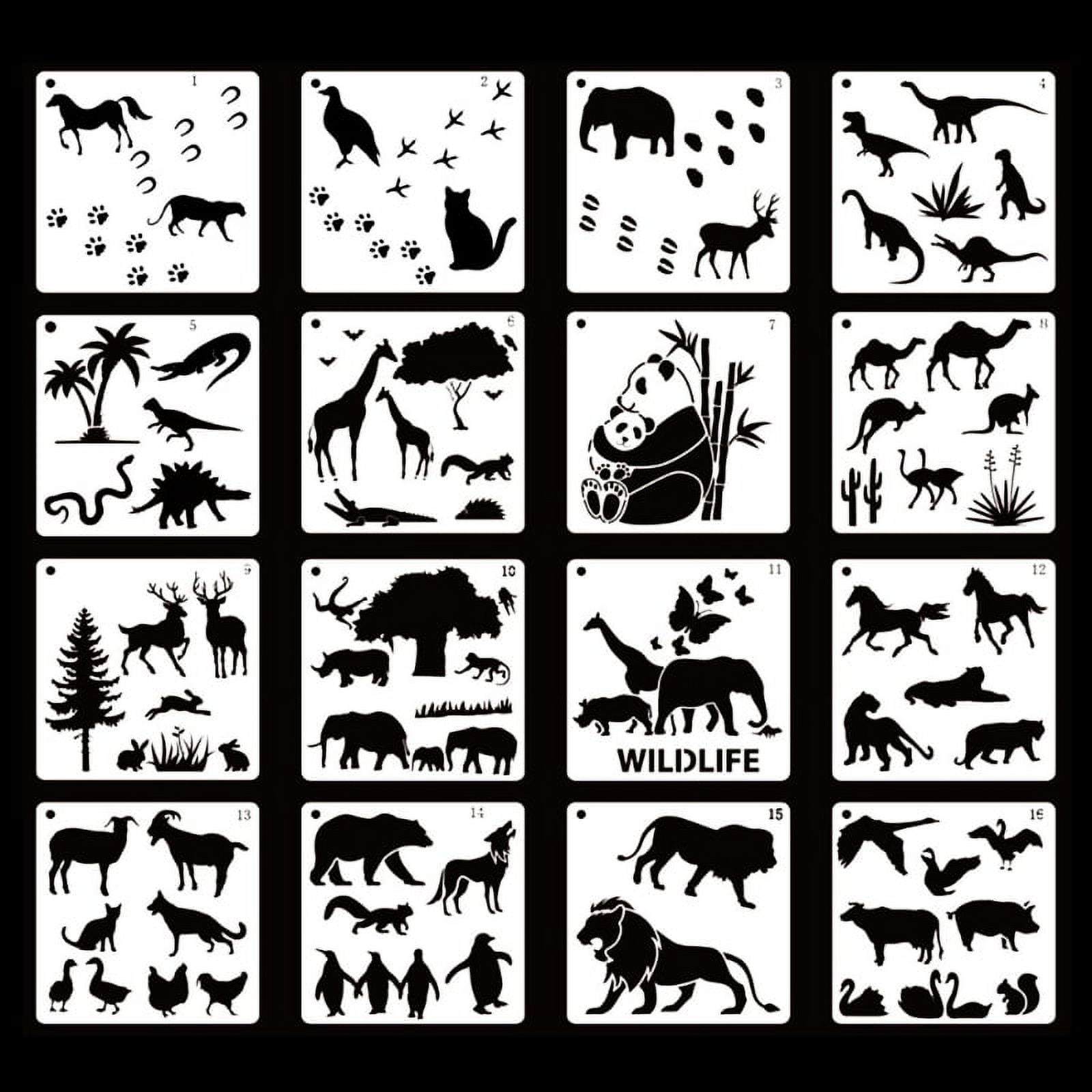 16 PCS Multi-purpose Wild Animal Zoo Animal Painting Stencil Kit DIY ...