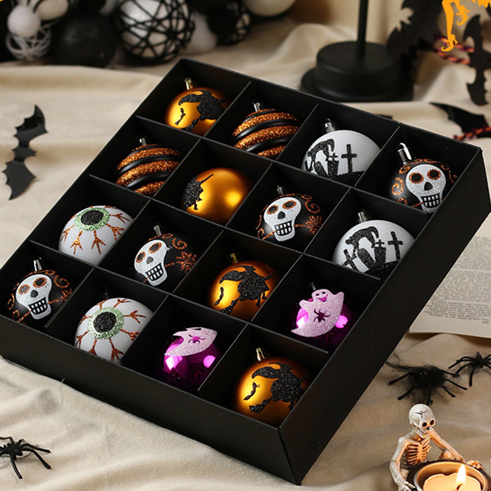 16 PCS Scary Halloween Decorations Skeleton Painted Plastic Ball Set ...