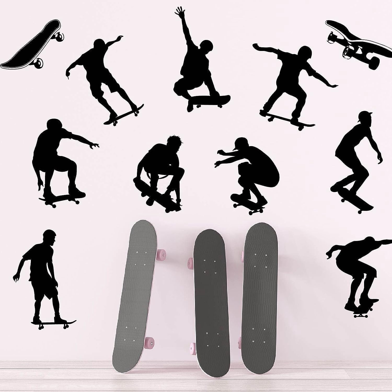 16 PCS Skateboard Junior Stickers Skateboard Silhouette Wall Decals ...
