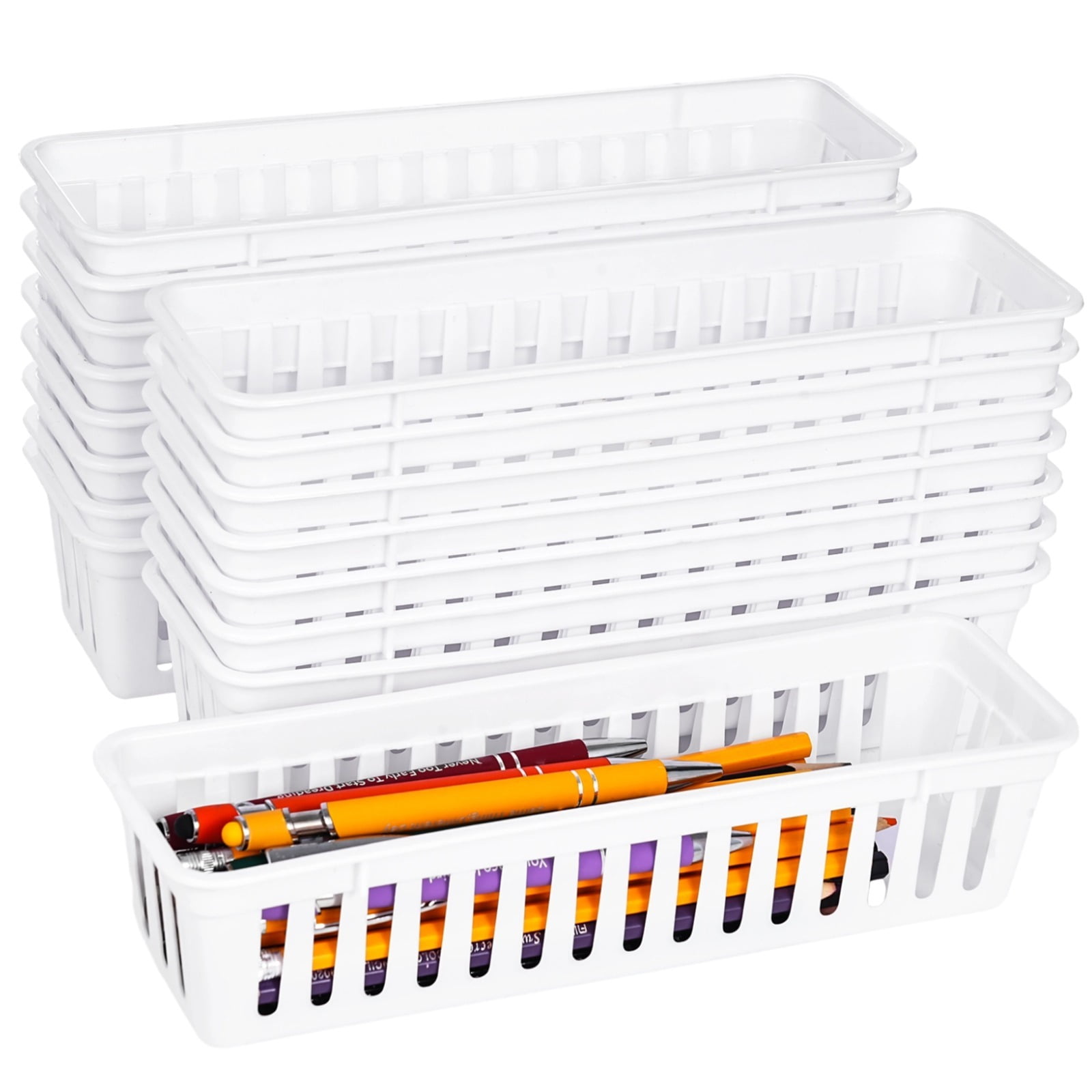 16 PCS Slim Storage Baskets, Thin Plastic Storage Baskets, 10.2 x 3.1 ...