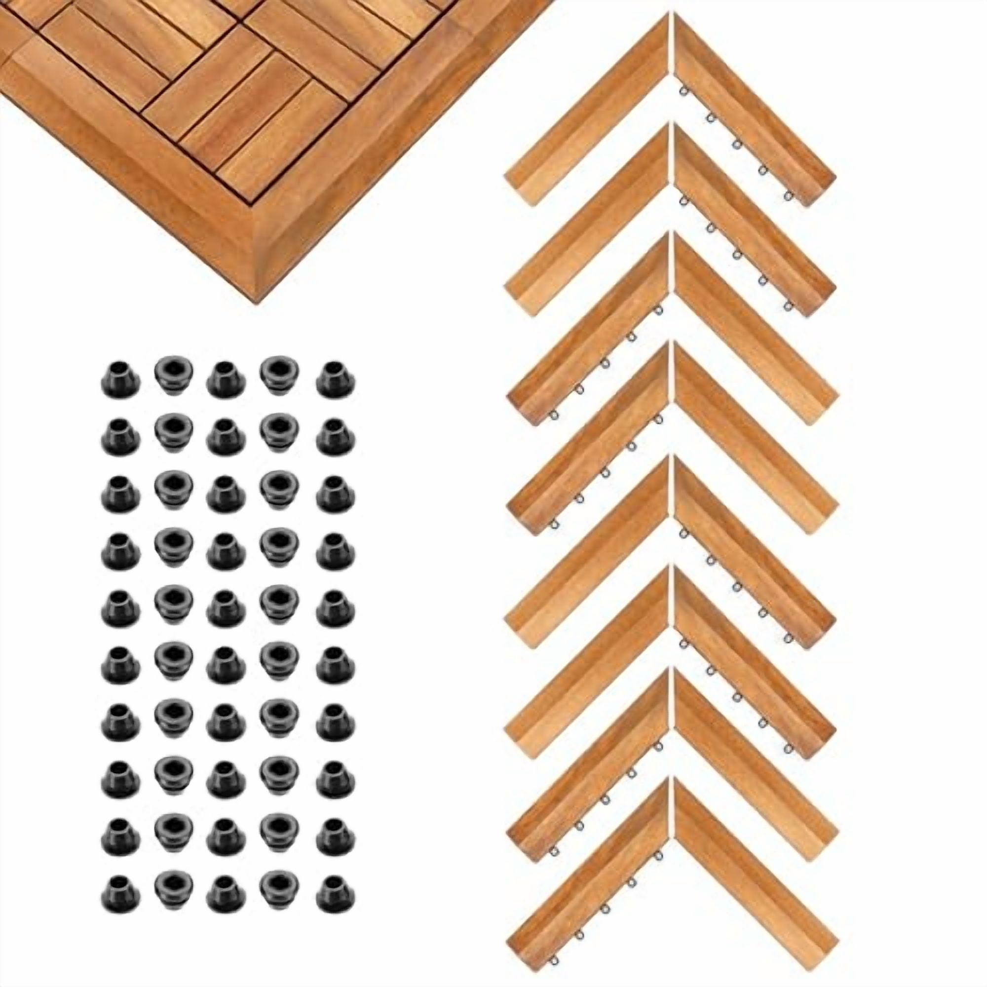 16 PCS Solid Acacia Wood Corner Trim for Interlocking Deck Tiles - 12" L Waterproof Side Pin End ...