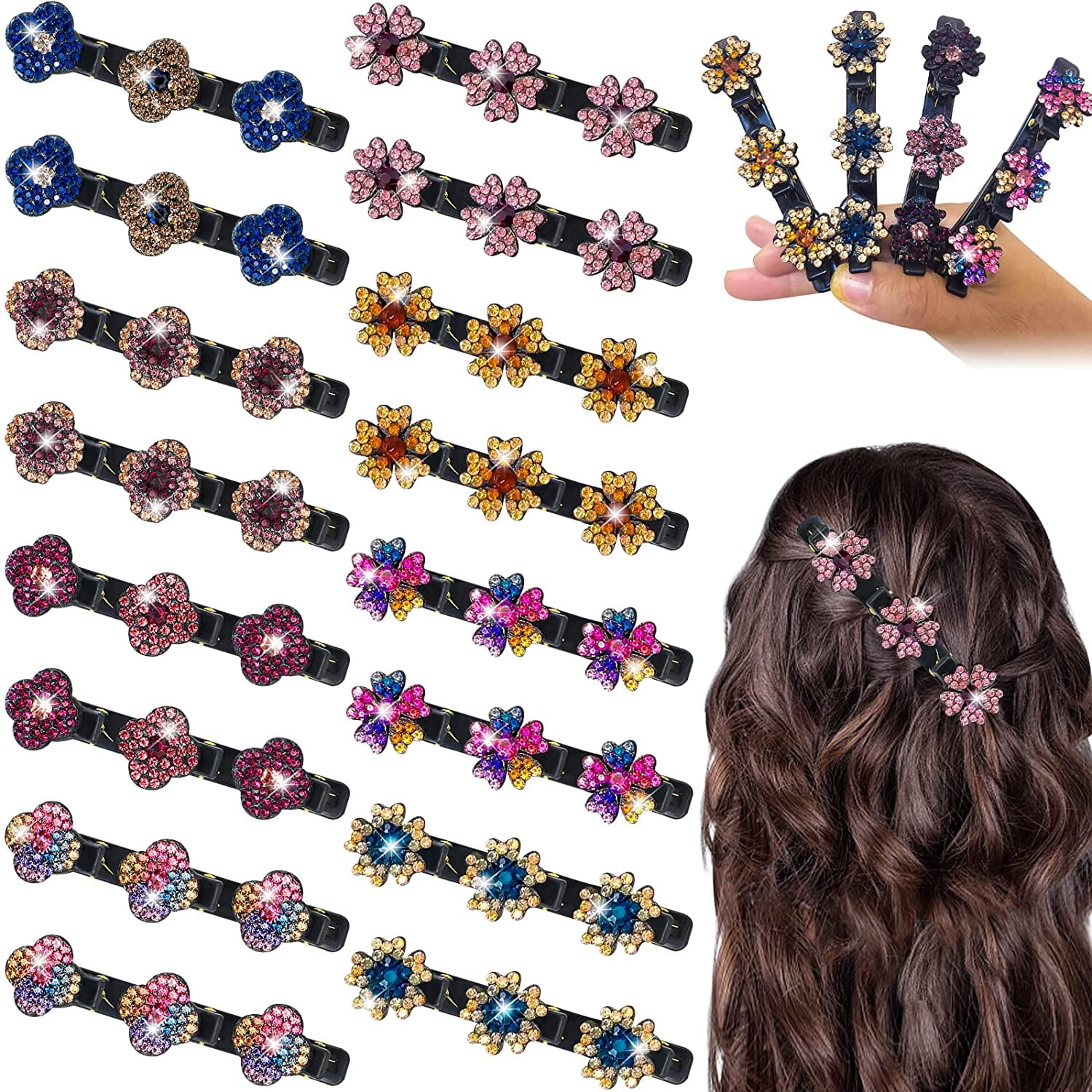 16 PCS Sparkling Crystal Stone Braided Hair Clips,Braided Hair Clips ...