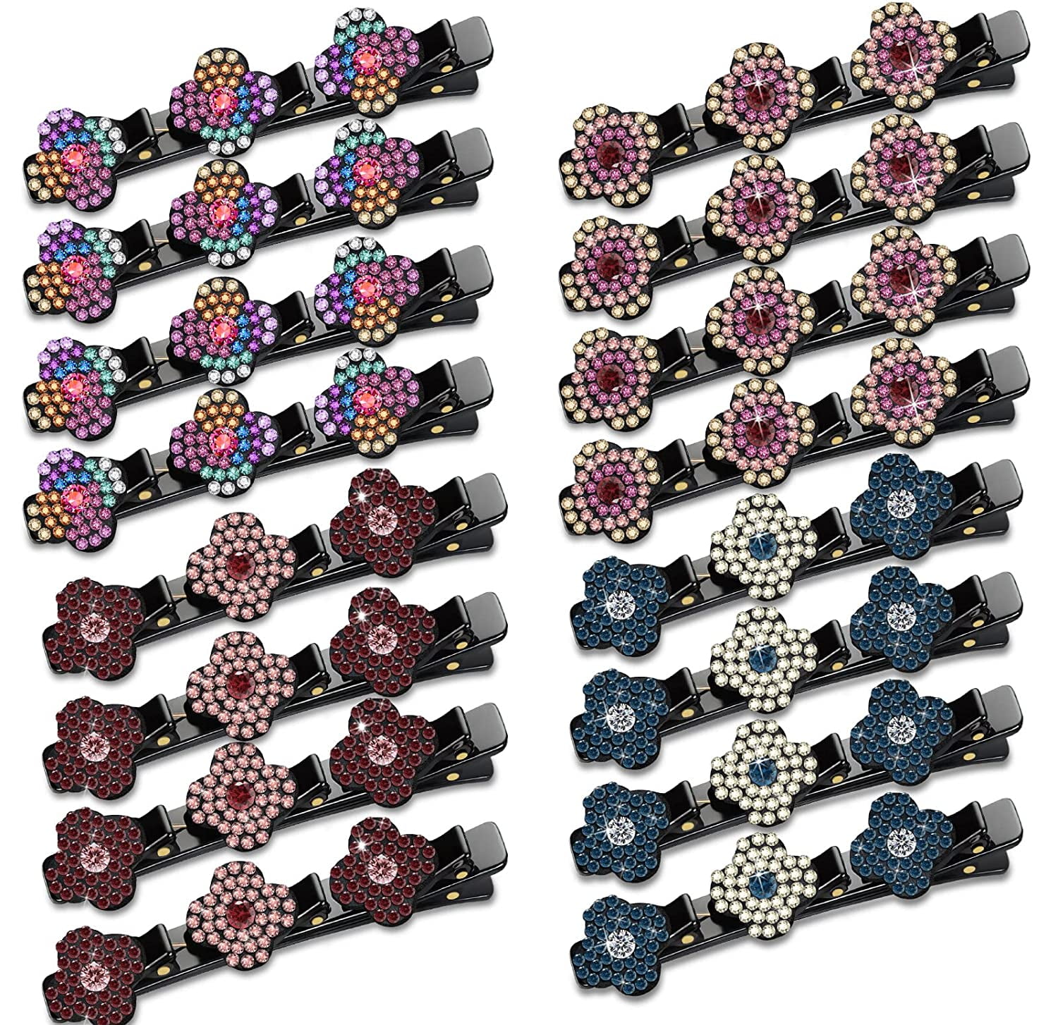 16 PCS Sparkling Crystal Stone Braided Hair Clips, Triple Hair Clips ...