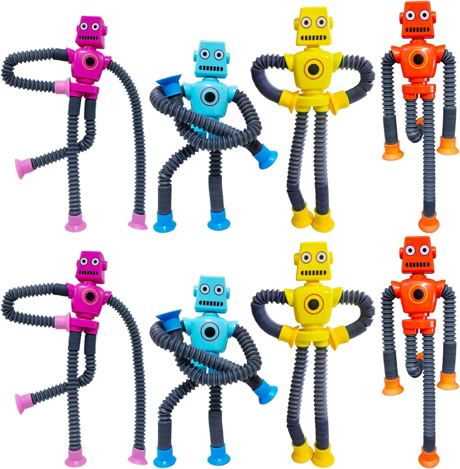16 PCS Suction Cup Robot Toy,Shape Changing Telescopic Pop Tubes Autism ...