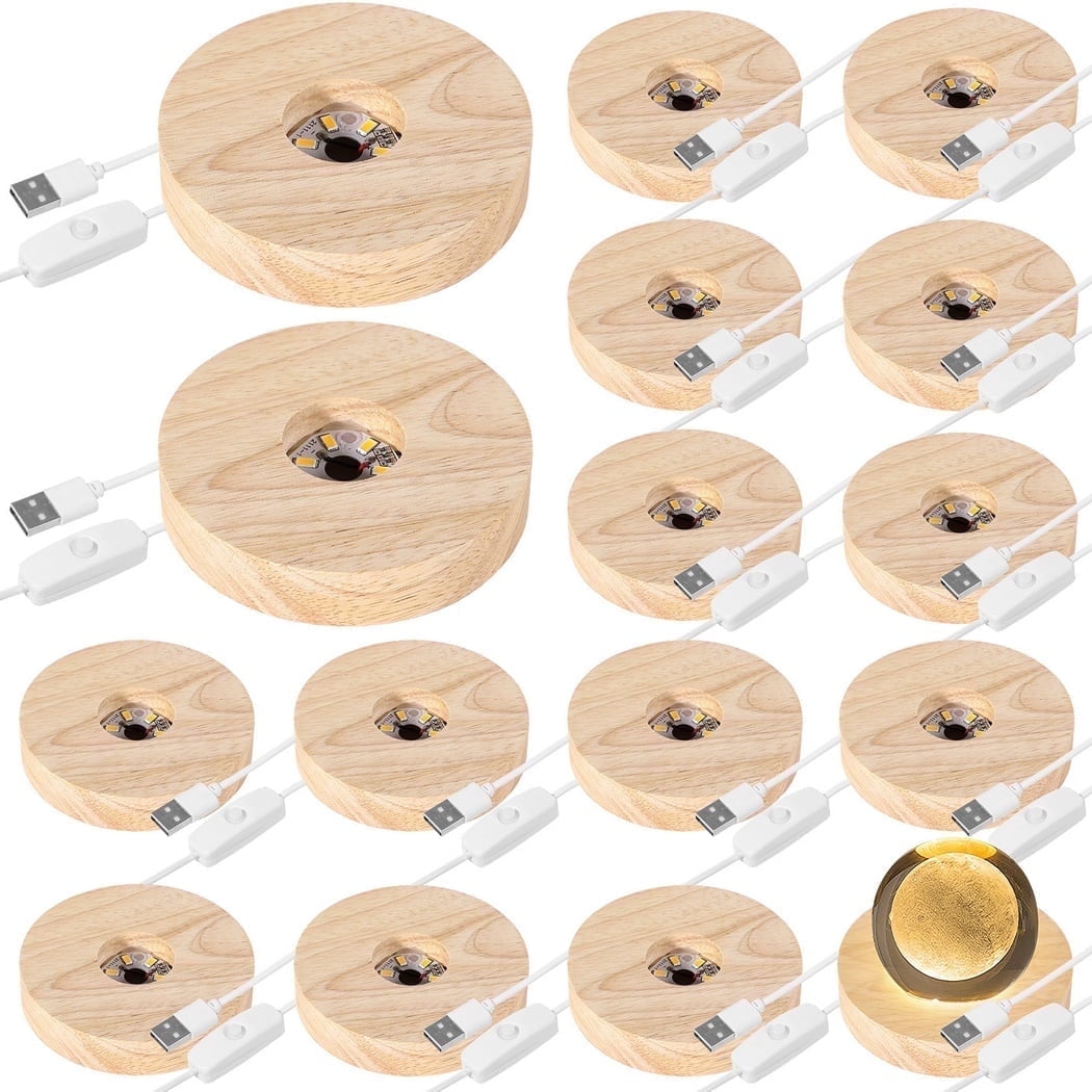 16pcs LED Wooden Light Display Base, LED Lamp Base for Glass Artwork ...