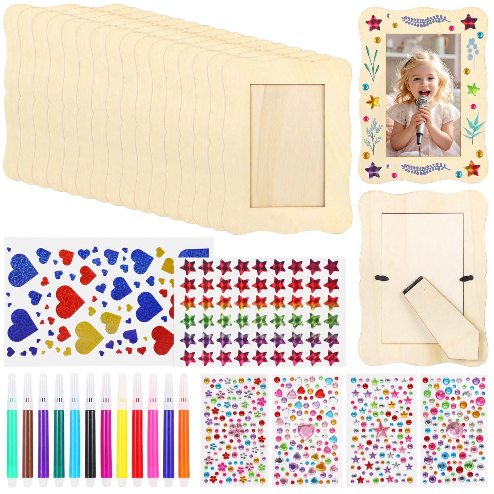 16 PCS Wooden Photo Frame Craft Kit, DIY Blank Frames with Colorful ...