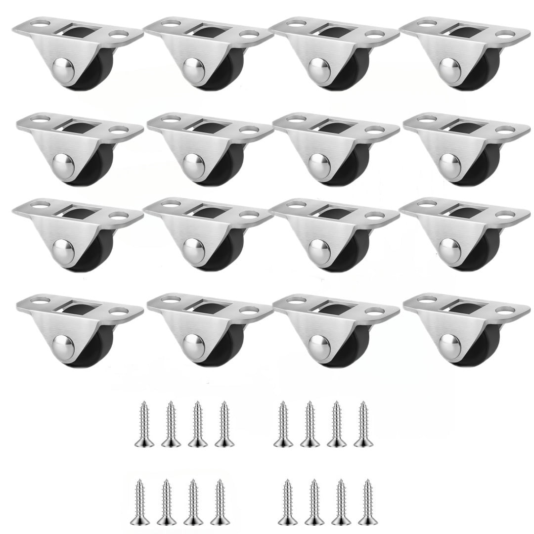 16 Pack 1/2 Inch Fixed Caster Wheels, Heavy Duty Rubber Fixed Casters ...