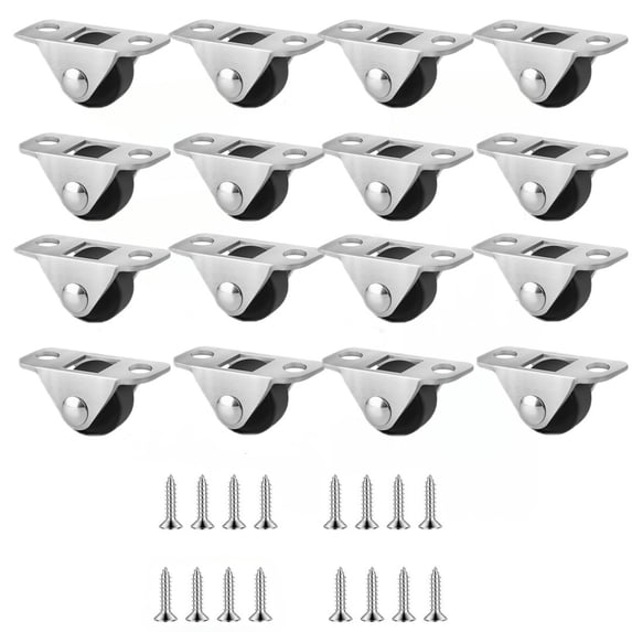16 Pack 1/2 Inch Fixed Caster Wheels, Heavy Duty Rubber Fixed Casters ...