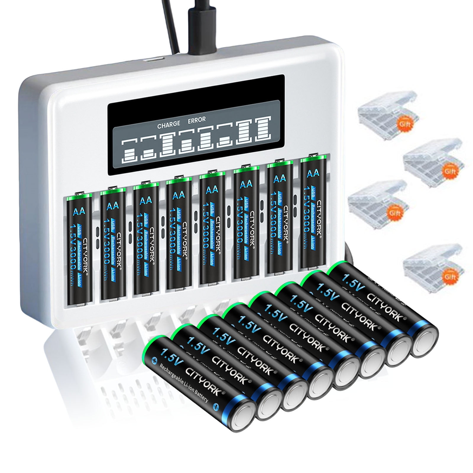16 Pack 1.5 V AA Batteries 3000mWh Lithium Battery with LCD Display ...