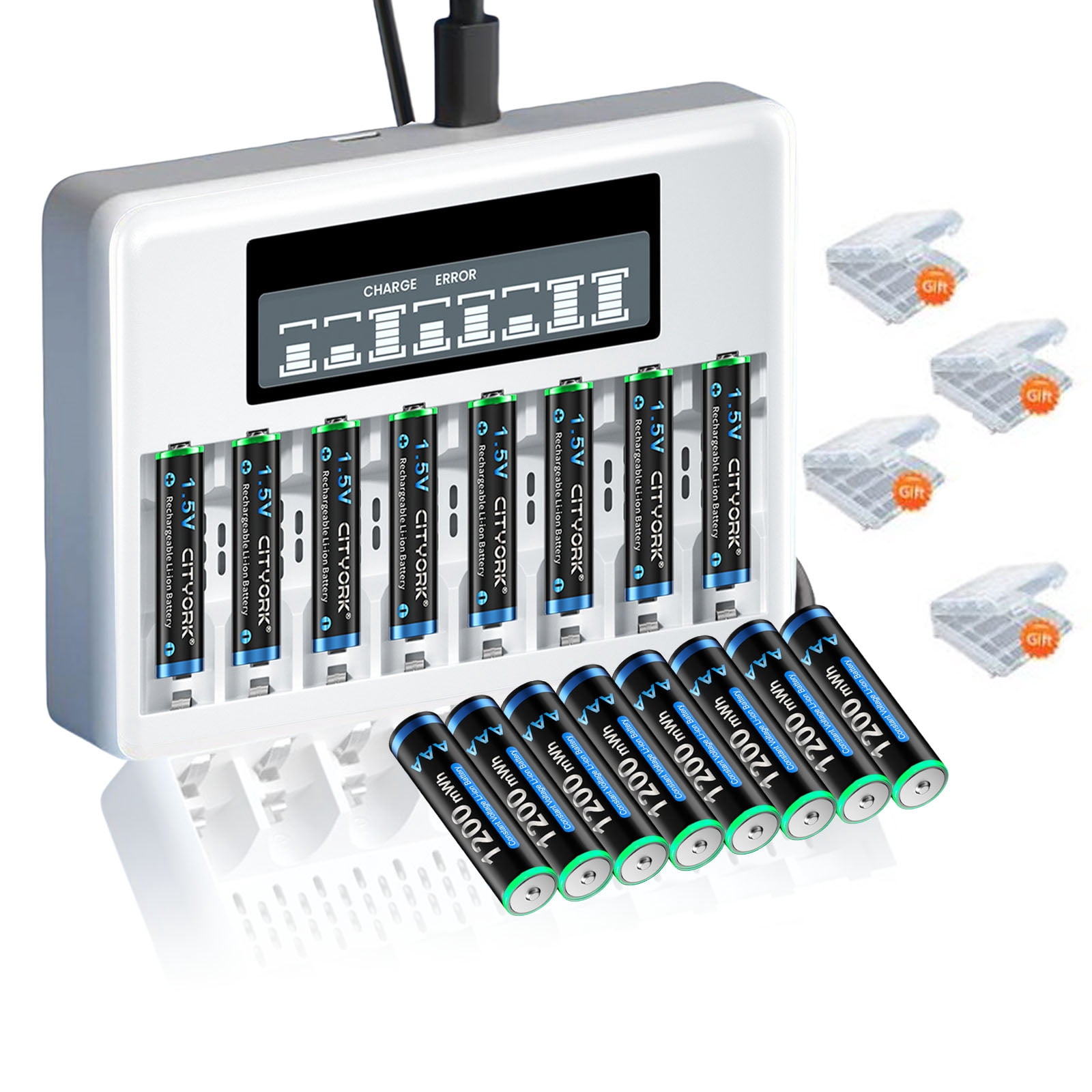 16 Pack 1.5 V AAA 1200mWh Lithium Battery with 8 Bay AA AAA Battery ...