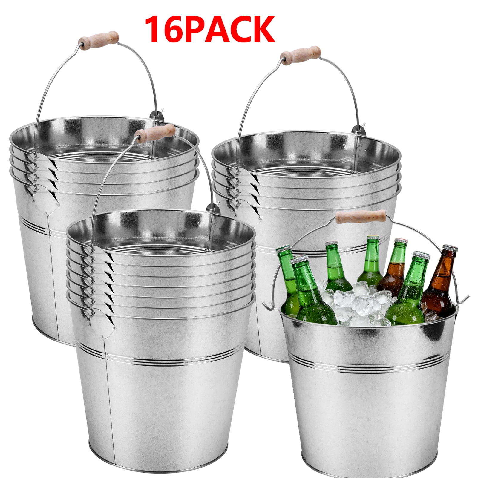 16 Pack 10 Inch Galvanized Metal Buckets with Handles, Rustic Metal Ice ...