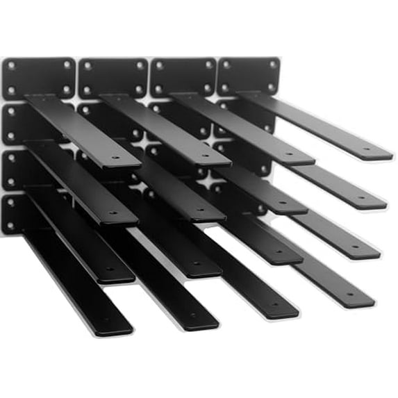 16 Pack - 12 inch Black Hidden L Shelf Bracket (1/5 Inch Thicked) Iron ...