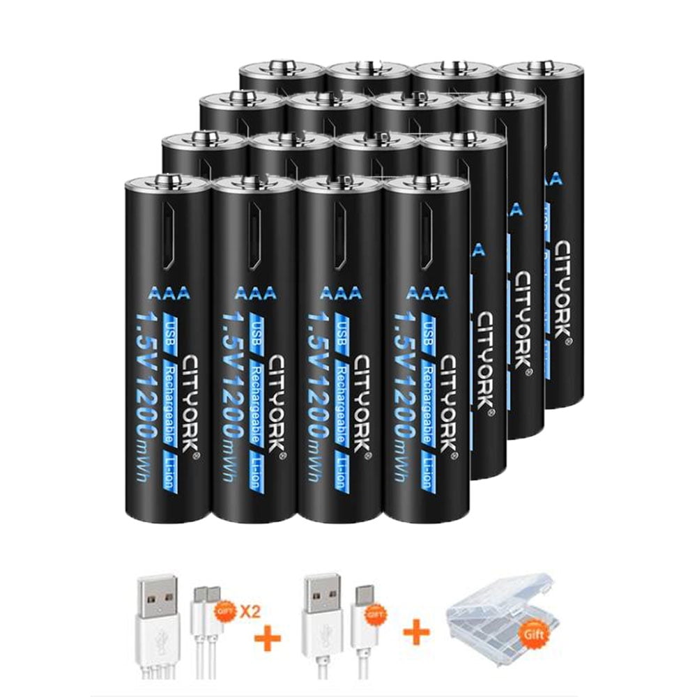 16 Pack 1200mWh 1.5V USB Lithium High Capacity AAA Rechargeable ...