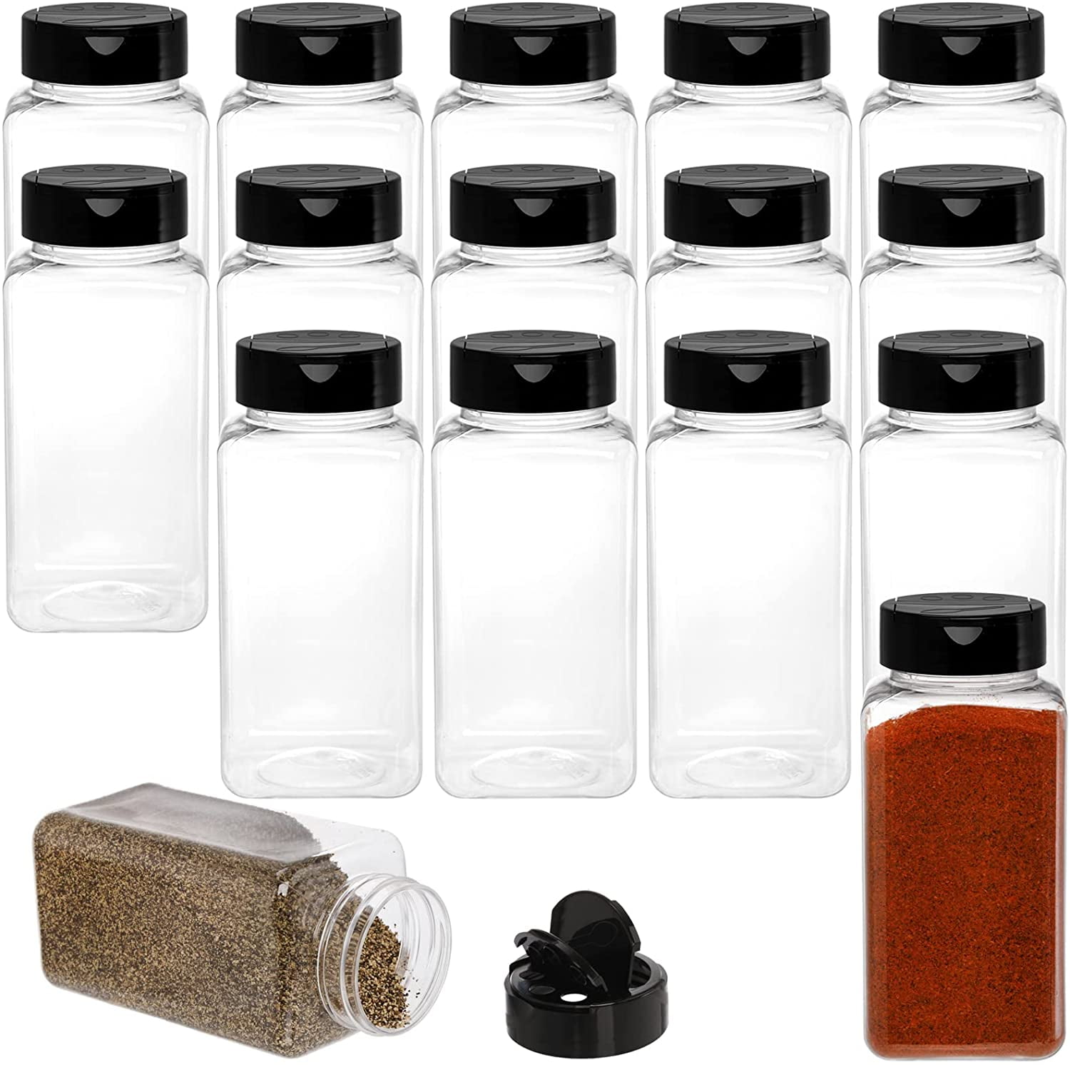 16 Pack 17 Fluid Oz Clear Plastic Spice Jars Spice Containers Spice ...
