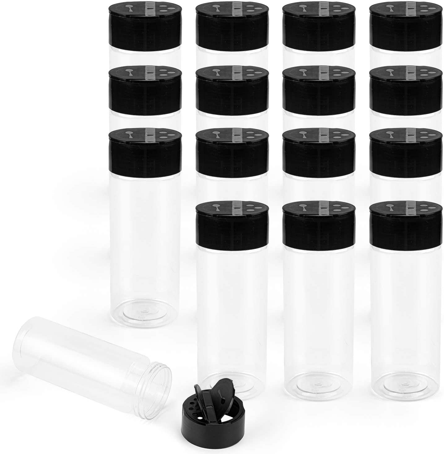 16 Pack - 17 oz. (500ml) Plastic Spice Jars Containers Bottles with ...