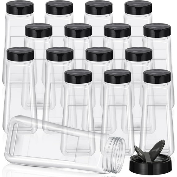 16 Pack 32 oz Plastic Spice Jars with Black Cap Plastic Bottle ...