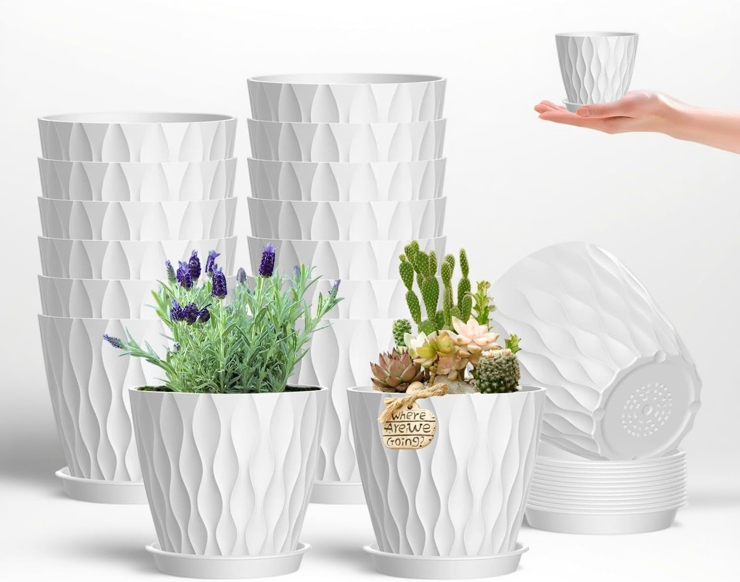 16 Pack 4 Inch Plastic Planter Pots with Tray, Heavy Duty Indoor ...