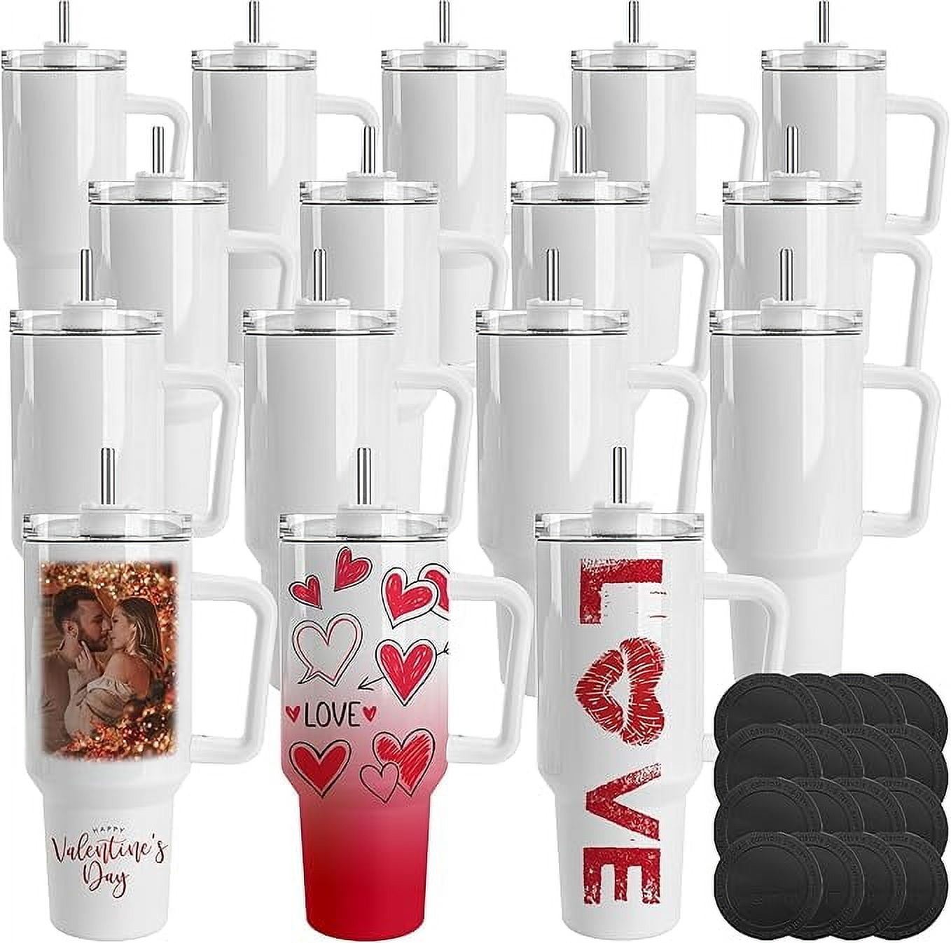 16 Pack 40 OZ Sublimation Tumblers with Handle Blank Insulated Large Tumbler Bulk, Coffee Travel ...