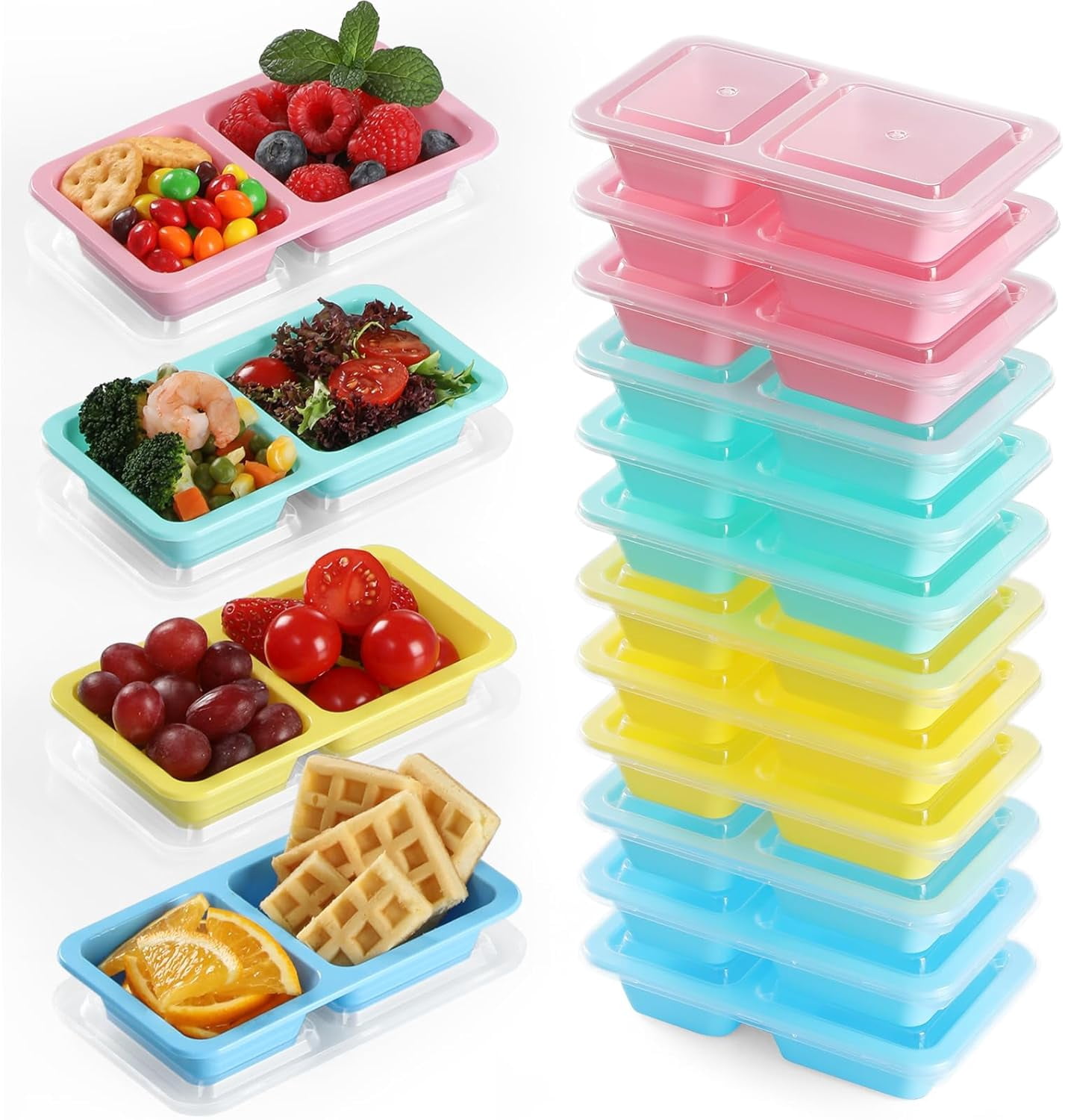 16 Pack 5OZ Reusable Snack Containers, Multicolor Double Compartment ...