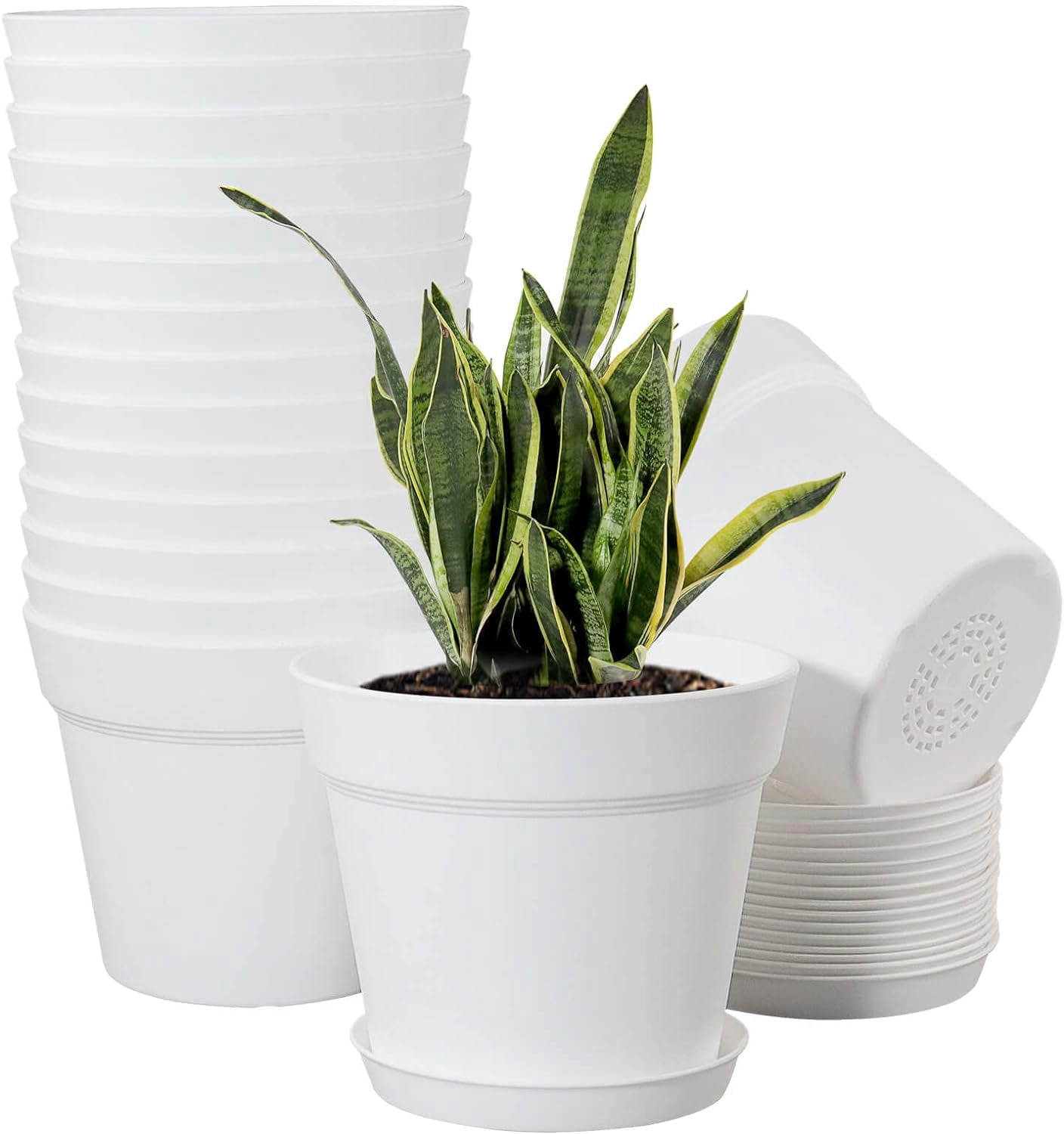 16 Pack 6 inch Plastic Planters for Indoor Flower Pots, Heavy Duty and ...
