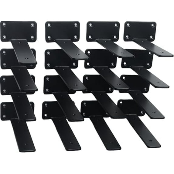 16 Pack - 7 inch Black Hidden L Shelf Bracket (1/5 Inch Thicked) Iron ...