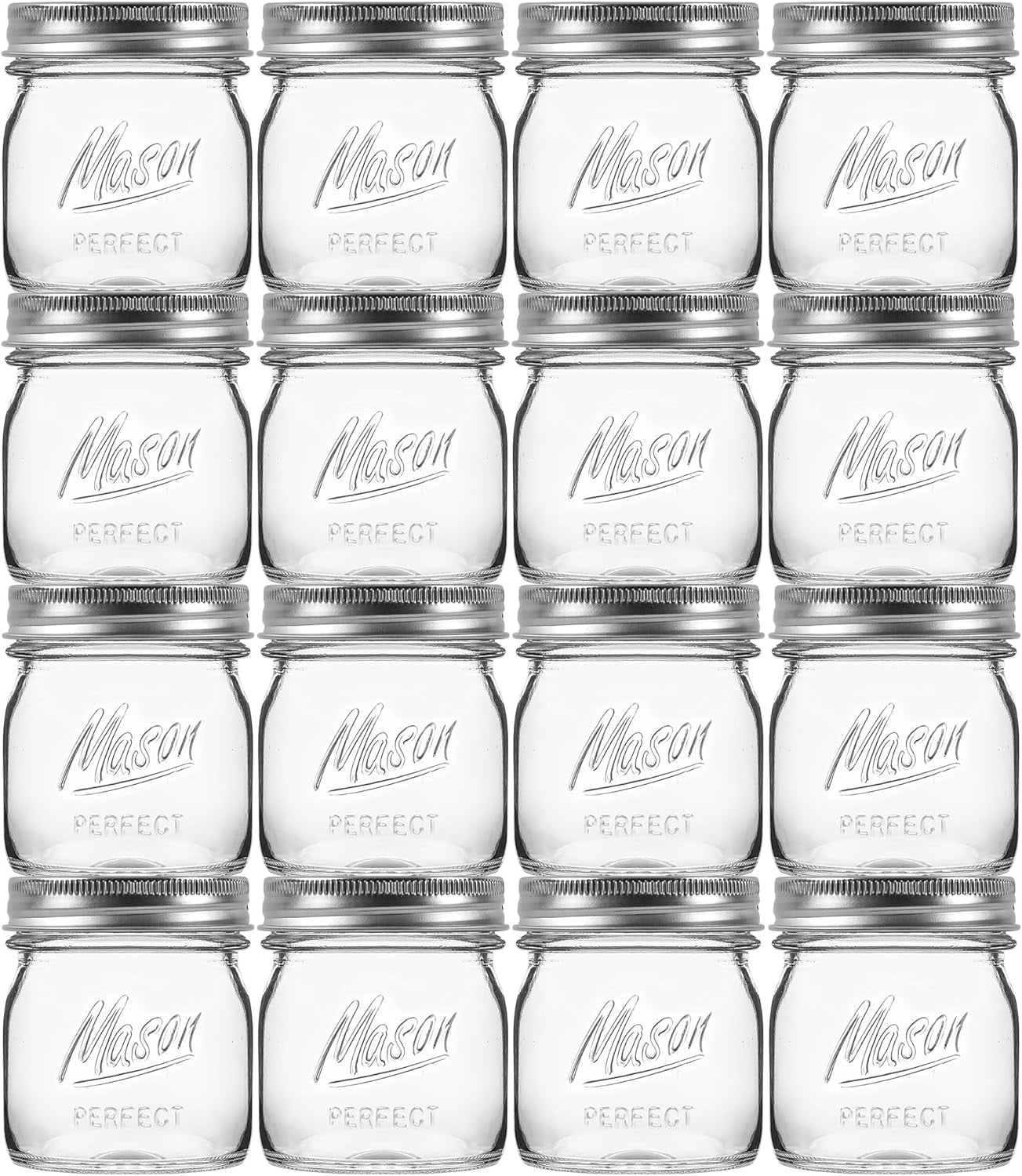 16 Pack 8 oz Mason Jars with Regular Airtight Lids - Glass Canning Jars ...