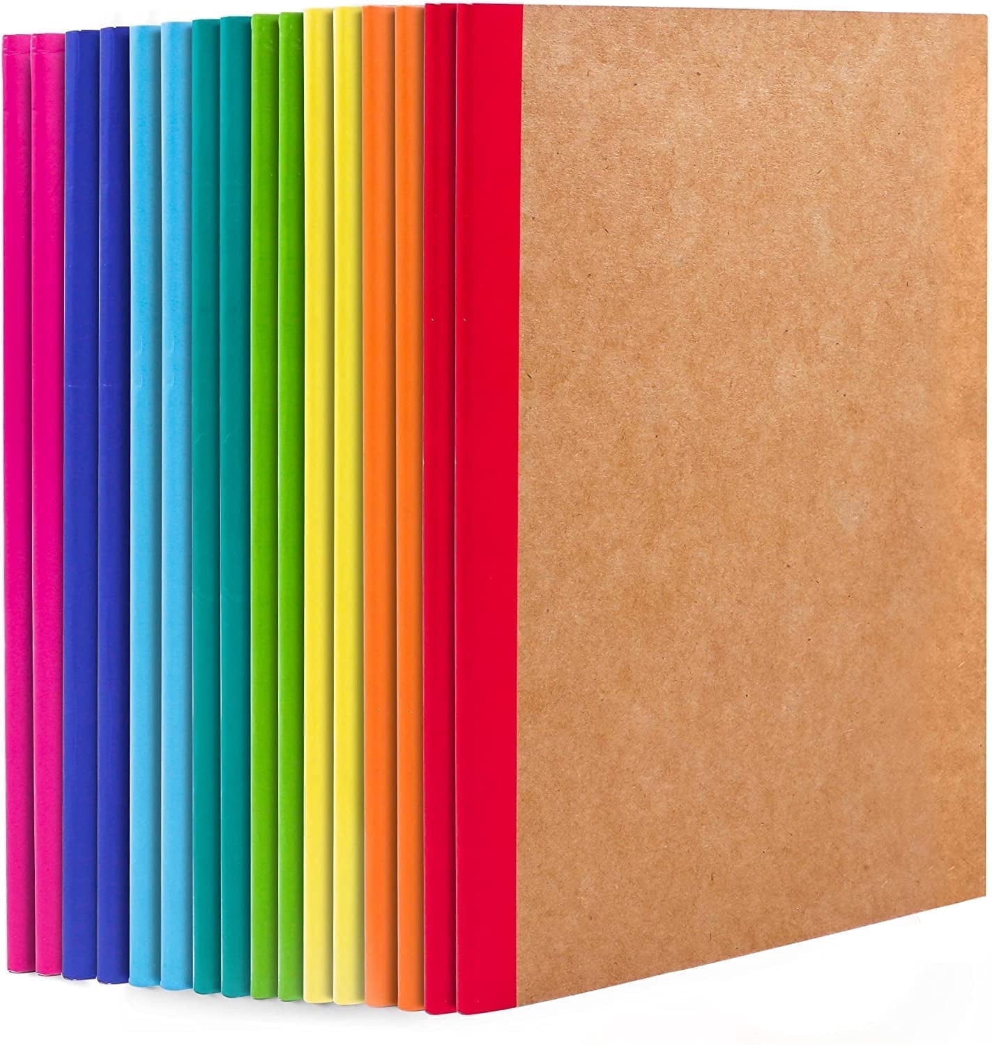 Feela 16 Pack A5 Kraft Soft Cover Notebooks, Rainbow Spine, 60 Lined ...