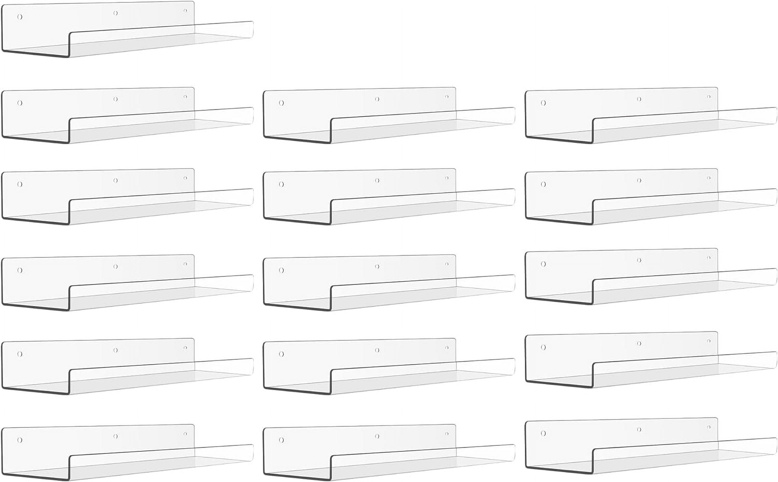 16-Pack Acrylic Floating Wall Shelves 15-Inch Display Organizer Clear ...