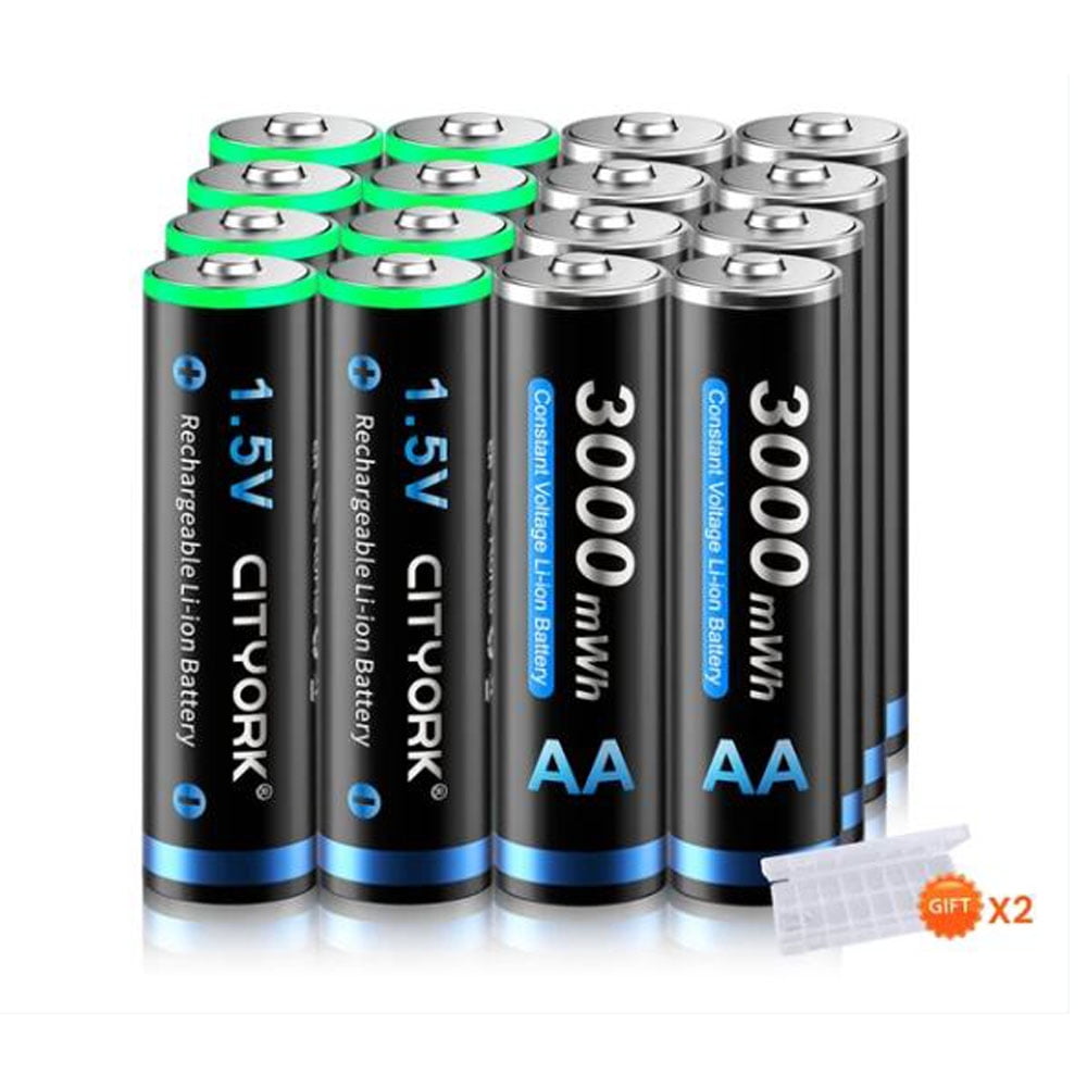 16 Pack Batteries 3000mWh 1.5V Lithium High Capacity AA Rechargeable ...