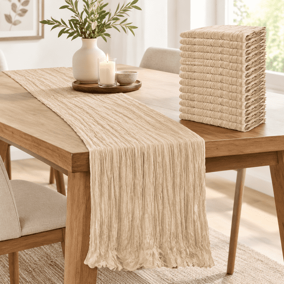 16 Pack Beige Cheesecloth Table Runner, 20 x 120 Inch Semi Sheer Gauze ...