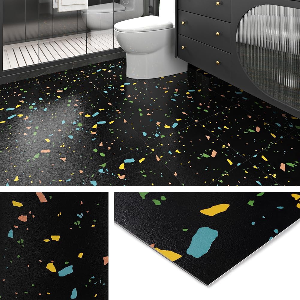 16-Pack Black Floor Tiles Peel and Stick Waterproof Flooring for ...