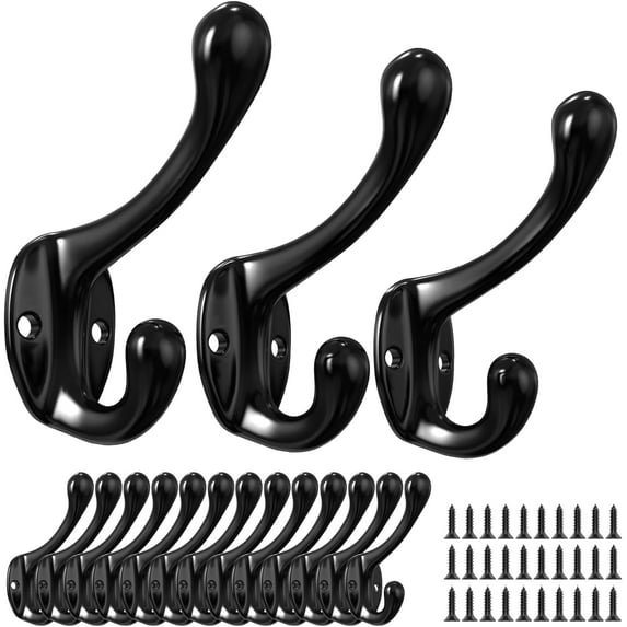 16 Pack Black Metal Heavy Duty Wall Hooks for Closet, Backpack, Bag ...