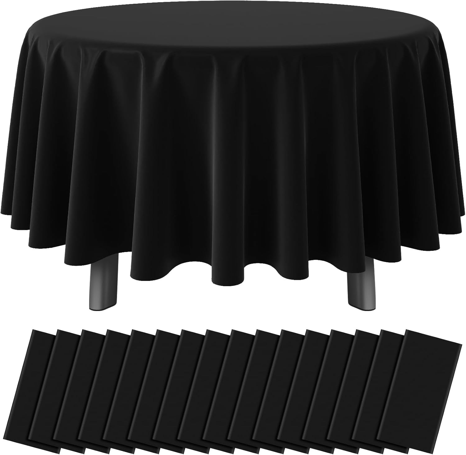 16 Pack Black Plastic Tablecloths for Round Tables, Premium Disposable ...