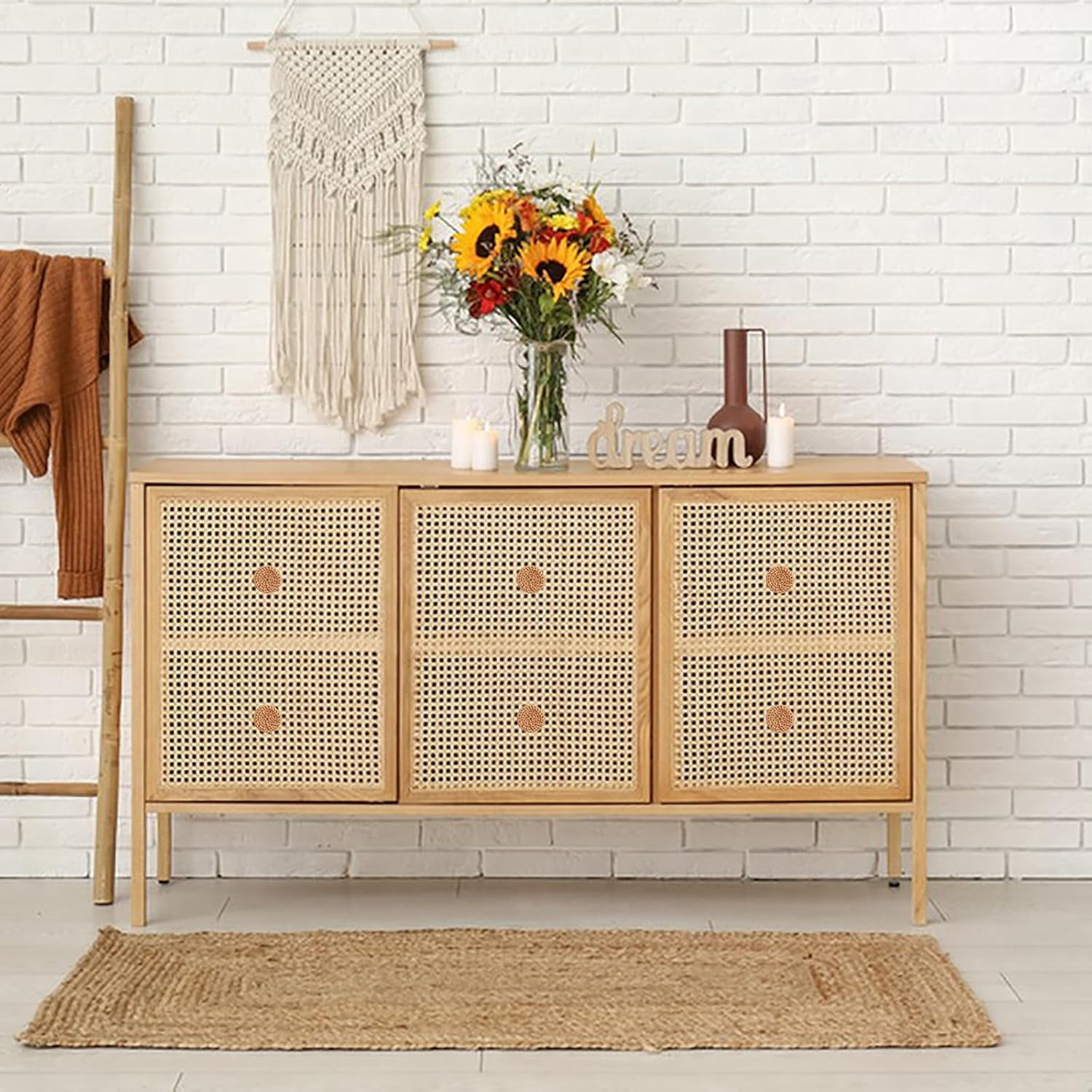 16 Pack Boho Rattan Dresser Knobs, Handmade Wicker Cabinet Pulls with ...